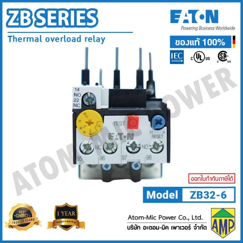 EATON - Overload Relay - ZB32-6 (1 N/O, 1 N/C) - atommicpower